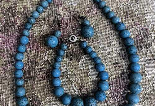Натуральная бирюза ожерелье браслет серьги