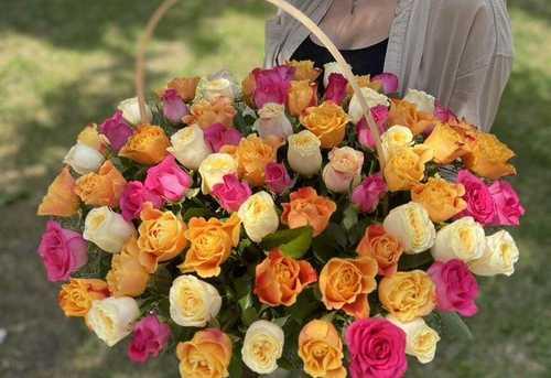 75 роз в корзине Букет цветов с доставкой