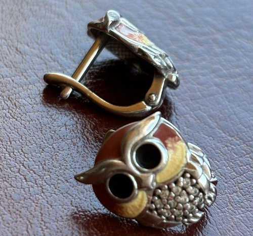 Серьги серебро совушки, англ.замок
