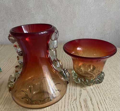 Комплект коллекционных ваз Чешское цветное стекло