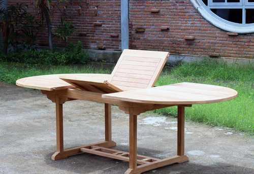 Стол обеденный из дерева тик, раздвижной, овальный
