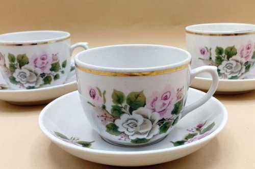 Чайная пара 200мл Цветы Розы фарфор Бишкильский фз