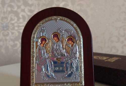 Икона Святая Троица оклад листовое серебро