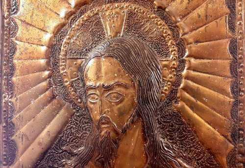 Старинная икона-чеканка Иисус Христос