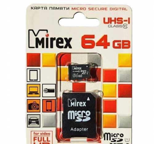 Карта памяти micro SD 64GB Mirex UHS-I Class 10 с