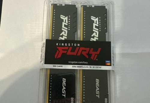 Озу Kingston Fury Beast 16GB 2x8 ddr4 2666 новая