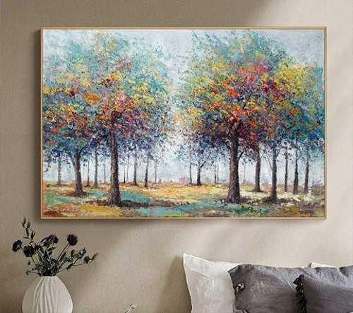 Картина "стильные деревья в лесу" Картина маслом