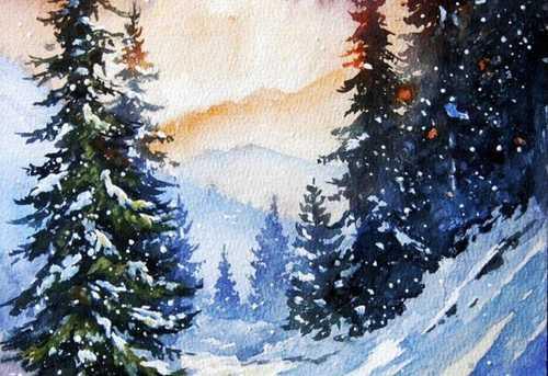 Картина акварелью Зимняя гроза