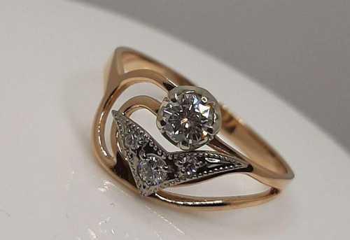 Золотое кольцо 583 СССР бриллиант