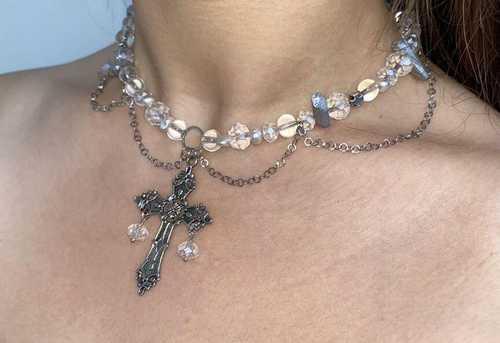 Ожерелье с крестом y2k