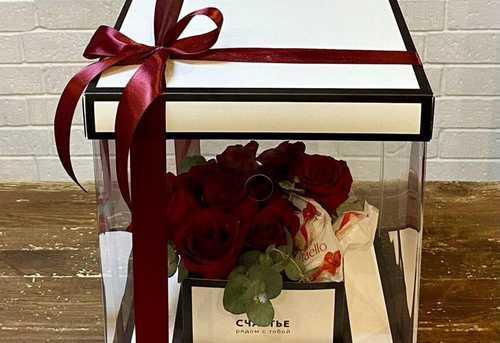 Красные розы с Rafaello в подарочной коробке