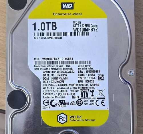 Жесткий диск WD RE WD1004fbyz, 1тб, HDD, SATA III