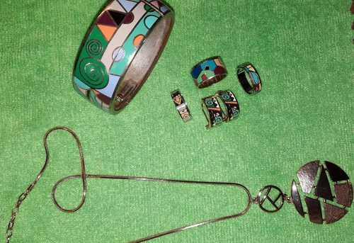 Набор (браслет, серьги, кольцо) ручная роспись