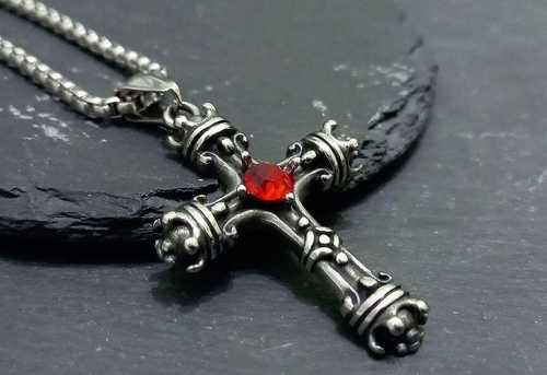 Крест с красным камнем из стали