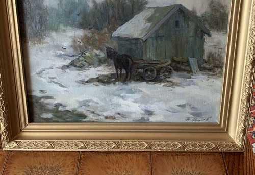 Картина маслом на холсте "Зимний день" П.Исаев