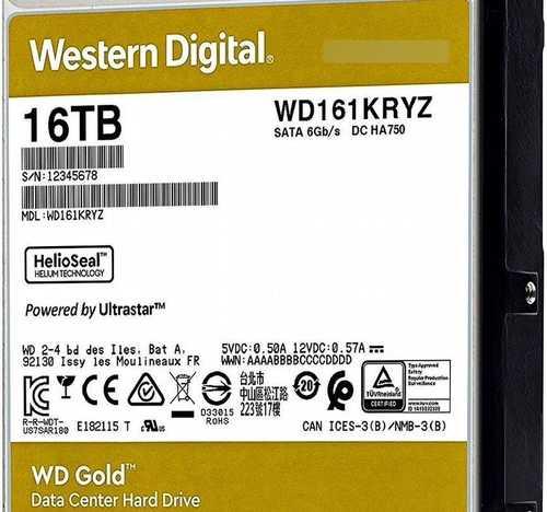 Жёсткий диск 16Tb sata-III WD Gold (WD161kryz)