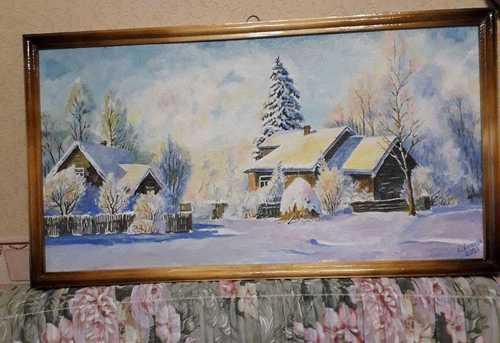 Картина маслом на холсте зимний пейзаж