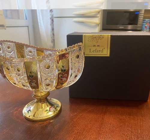 Конфетница на ножке, lefard gold glass