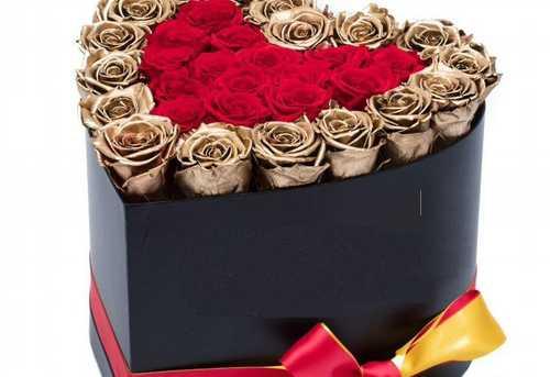 Букет 35 Золотых Роз (40 см.) в коробке сердце