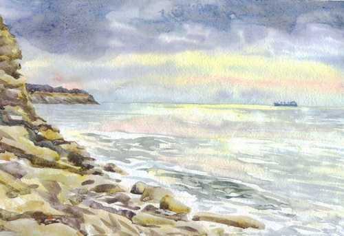 Картина акварель Морской пейзаж