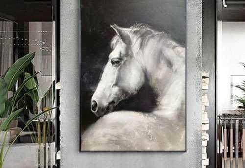 Картина маслом белая лошадь