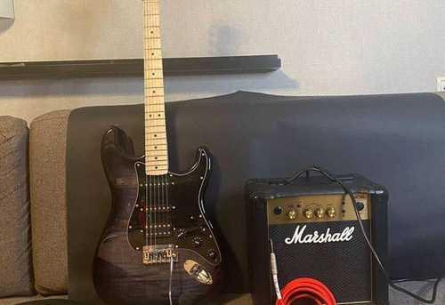 Электрогитара Fender Squier + комбик Marshall