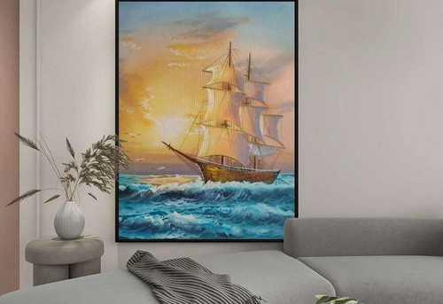 Картина маслом корабль на закате
