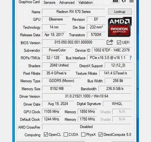 PowerColor AMD Radeon RX 570, axrx 570 8GBD5-DM