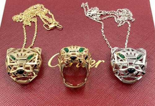 Золотой комплект колье и кольцо Cartier Пантера