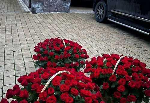 Цветы розы корзины оптом 50-70 см