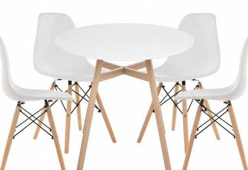 Круглый стол и стулья Гуанора 80см белый/деревянны
