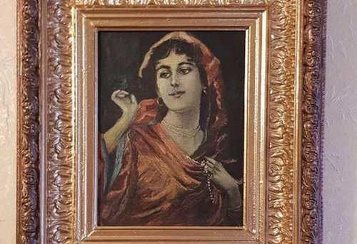 Старинная картина холст масло женнский портрет