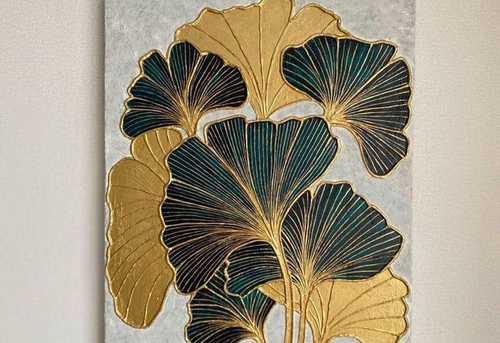 Большая интертерная картина Золотые листья гинкго