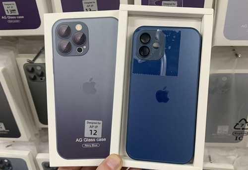 Чехол на iPhone 12 Glass Case синий