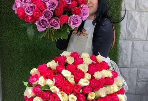 Цветы с оформлением 25,51, 101 розы эквадор