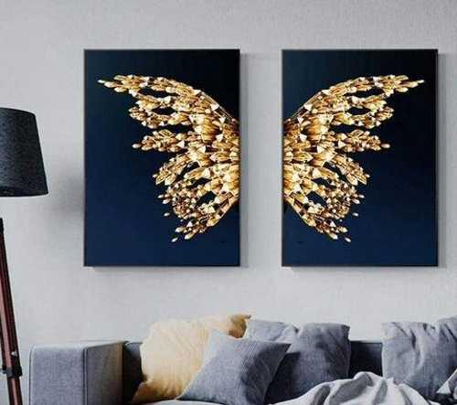 Картина абстрактная золотая бабочка "Размах"