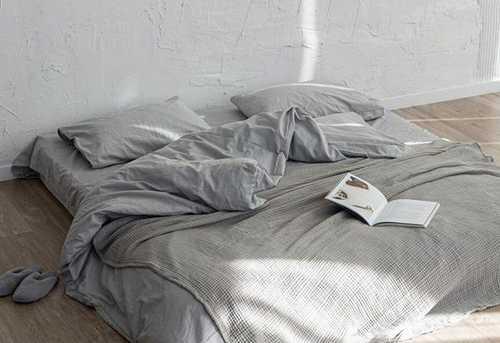 Льняное постельное белье IKEA двуспальное серое