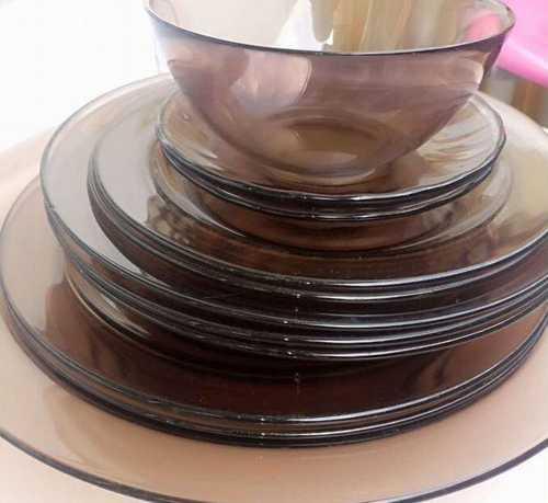 Набор посуды тарелки Arcoroc Франция тёмное стекло