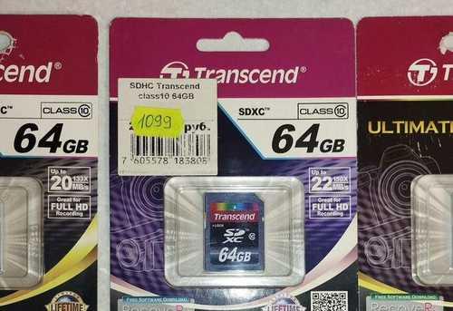SD карта памяти 64GB Transcend, class 10