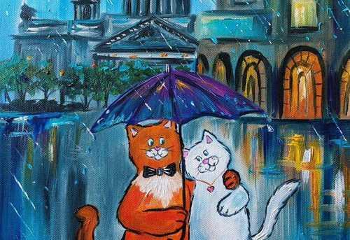 Картина маслом "Питерские коты"