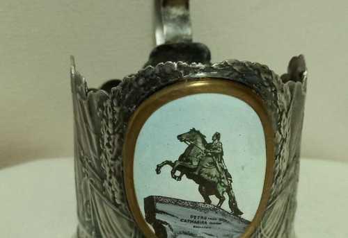 Подстаканник эмалевый медальон " Медный всадник"