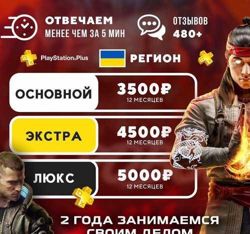 Подписка ps plus 12 месяцев Украина