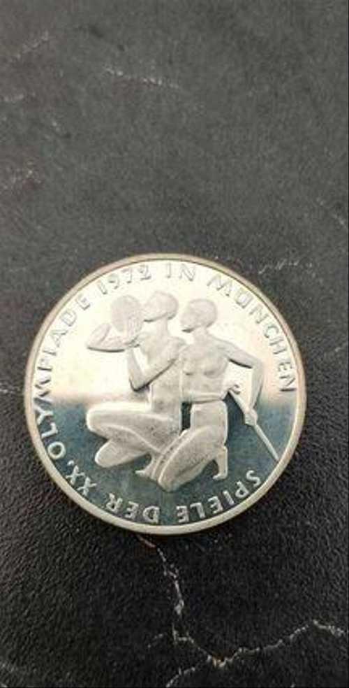 Монета 10 марок 1972 г. Олимпиада Мюнхен фрг Ag