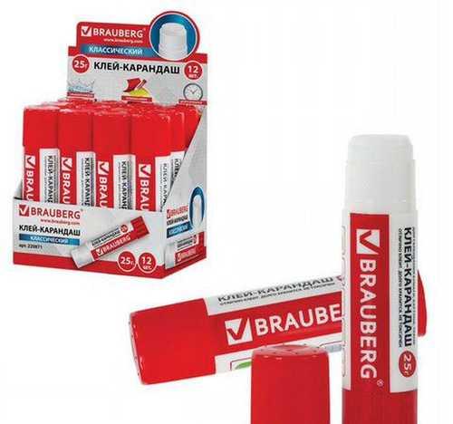 Клей-карандаш 25 гр. 12 штук, brauberg, 220871