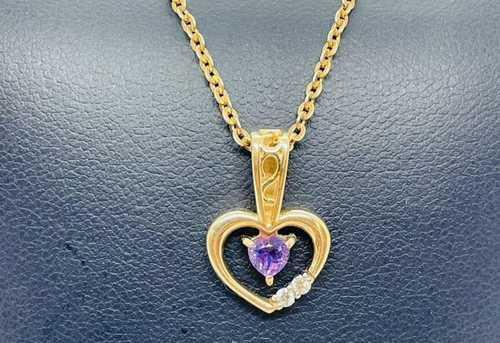 Золотая подвеска Сердце бриллиант 585