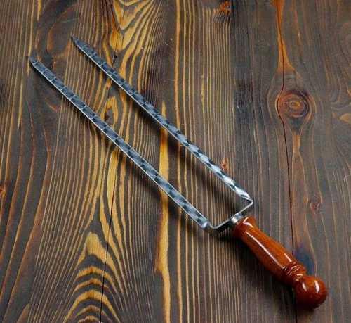 Двойной вилка-шампур с деревянной ручкой, с узором