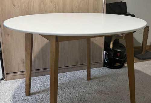 Обеденный стол круглый, белый/цвет дерева