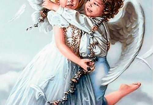 Картина по номерам 30x40 Веселые ангелочки с цвето