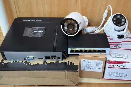 Комплект видеонаблюдения IP 4мп 2 камеры со звуком