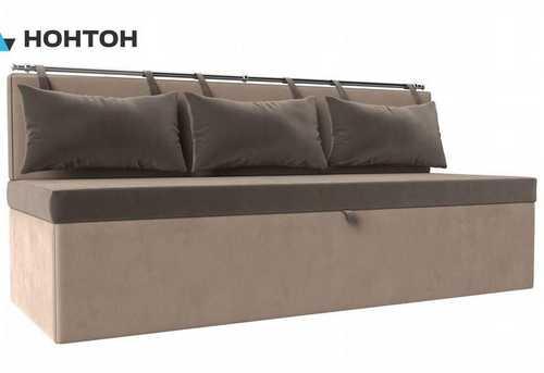 Кухонный прямой диван Метро велюр коричневый / беж
